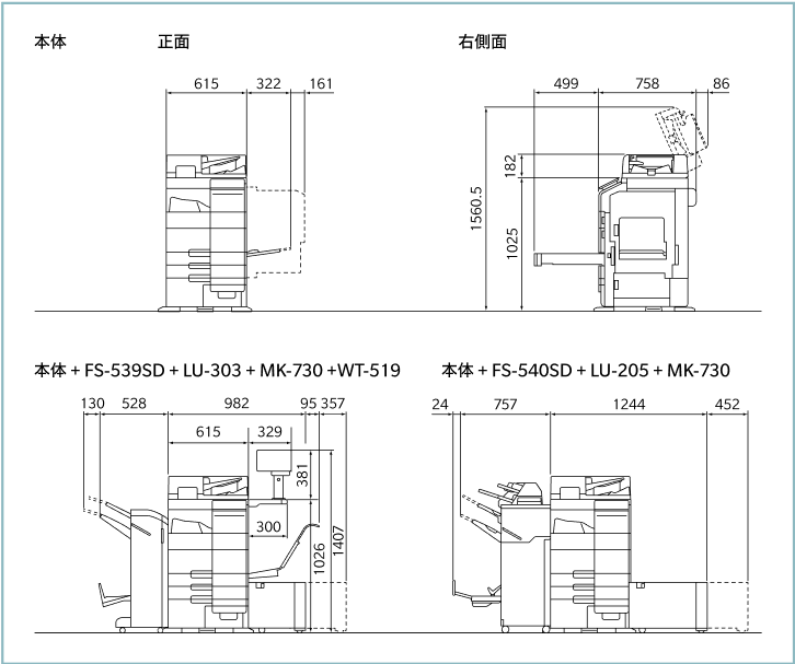 寸法図 - bizhub C751 i Premium - 製品情報 - ビジネスソリューション | コニカミノルタ